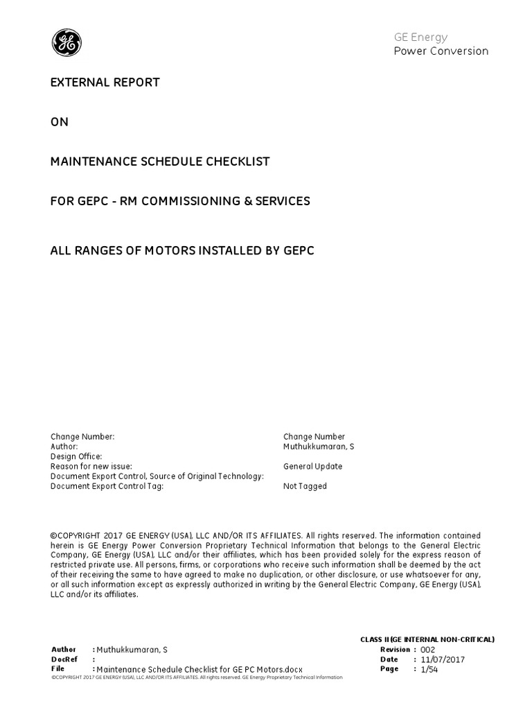 Maintenance Schedule Checklist For GE PC Motors PDF | PDF | Electric ...
