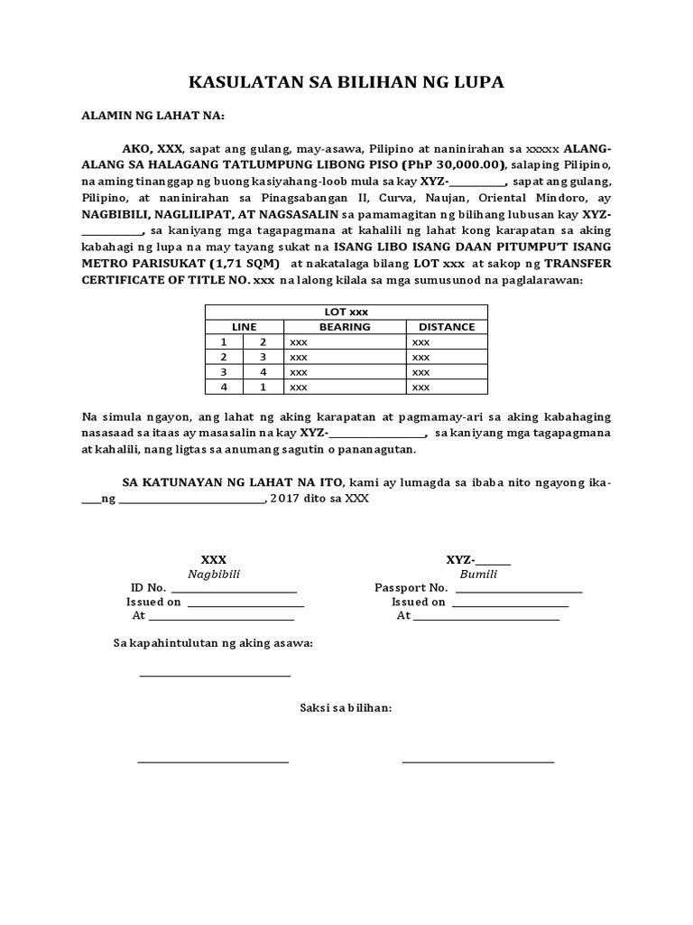 Deed of Sale - Tagalog | PDF