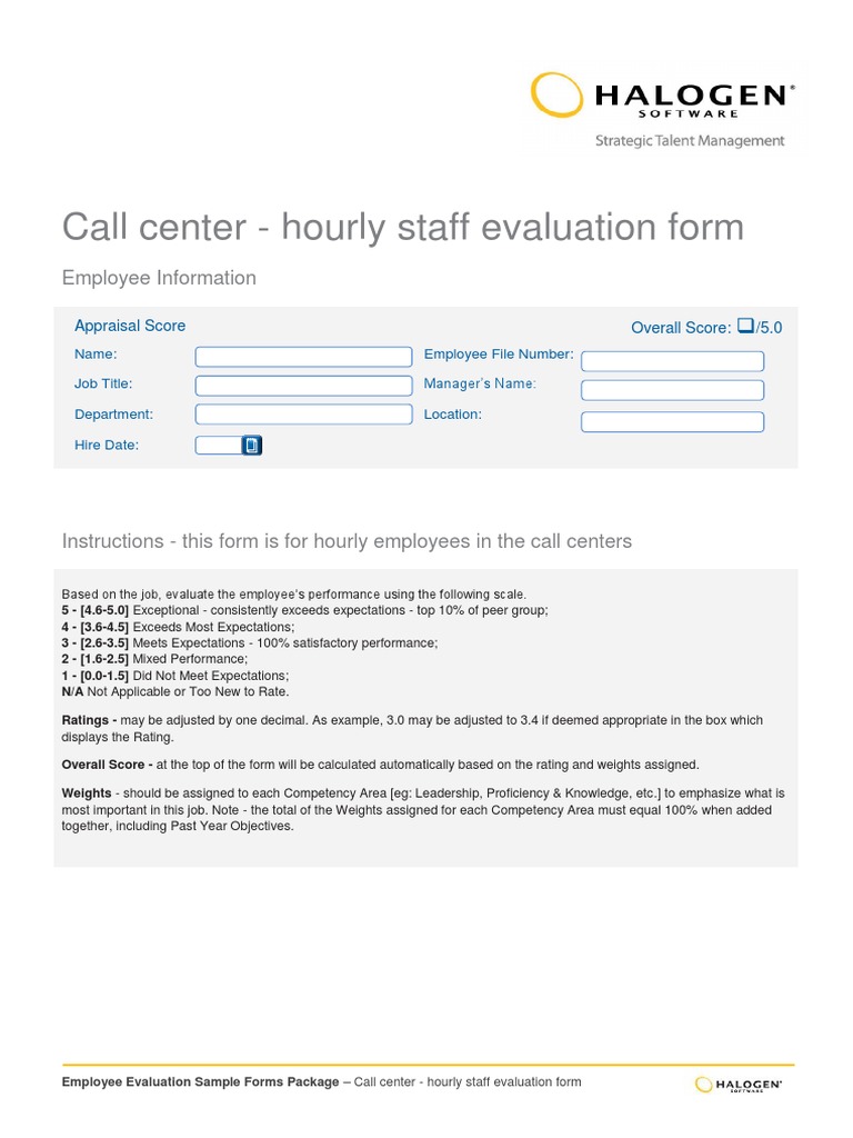 Call Centre Hourly Staff Evaluation Form | PDF | Call Centre | Leadership
