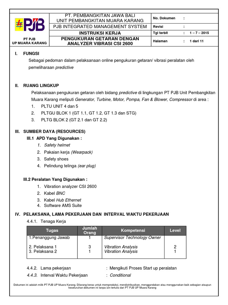 SOP Pengukuran Vibrasi Dengan CSI 2600 | PDF