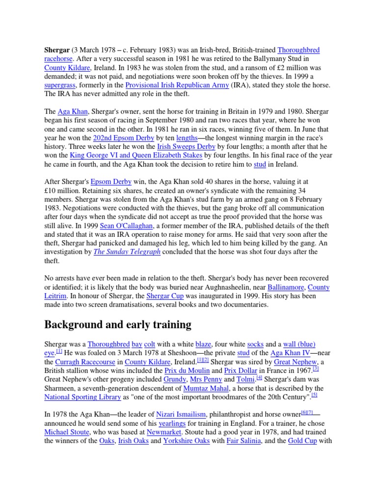 Shergar Horse | PDF | Horse Racing | Horses