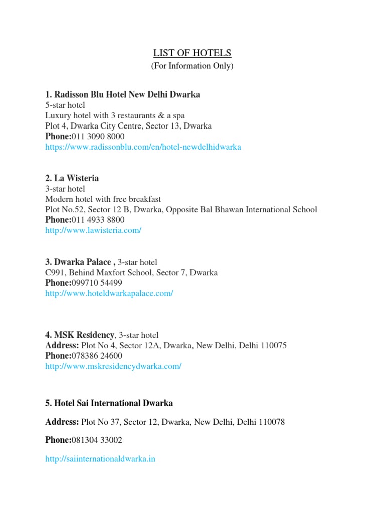 Hotels List | PDF