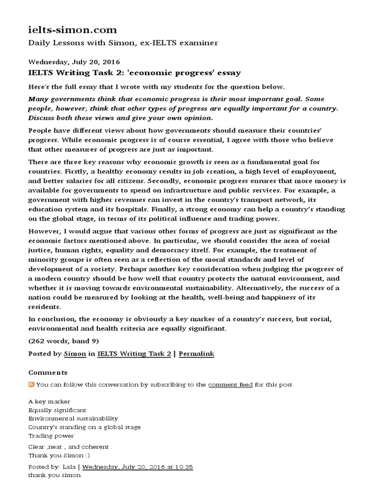 Ielts Writing Task 2 Economic Progress Pdf Economic Development Noun