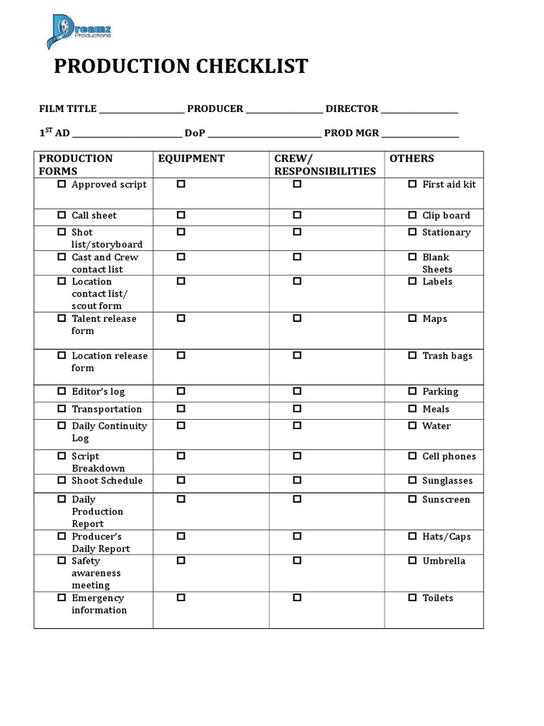Production Checklist Template | PDF