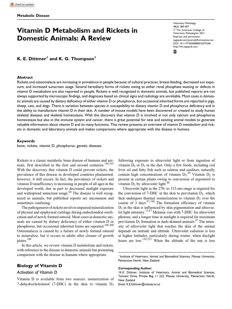 Vitamin D Metabolism and Rickets in Animals | PDF | Vitamin D | Biology