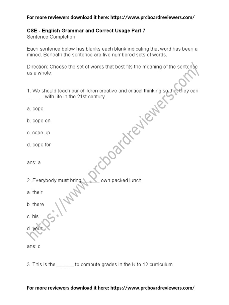 CSE - English Grammar and Correct Usage Part 7 PDF | PDF | Cognition