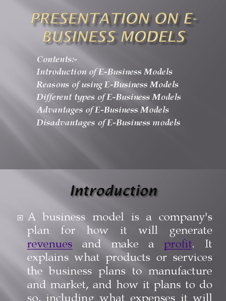 Presentation On E-Business Models | PDF | Advertising | Sales