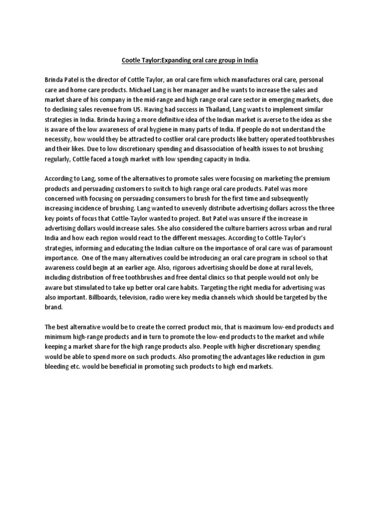 Cootle Taylor's Oral Care Strategy in India | PDF | Oral Hygiene ...