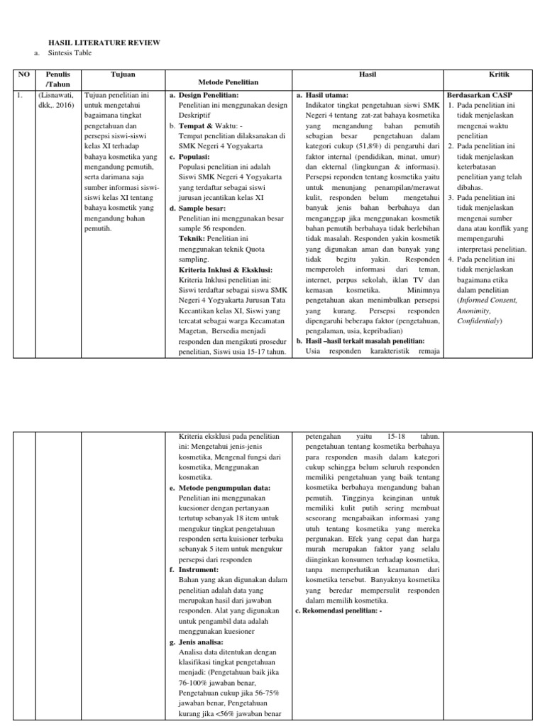 Tabel Sintesis | PDF