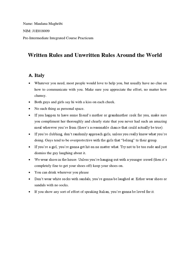 Written Rules and Unwritten Rules Around The World | PDF | Business