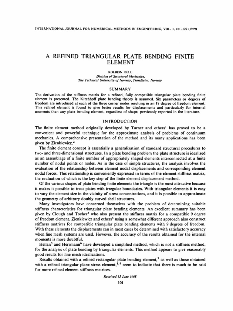 A Refined Triangular Plate Bending Finite Element | PDF | Matrix ...