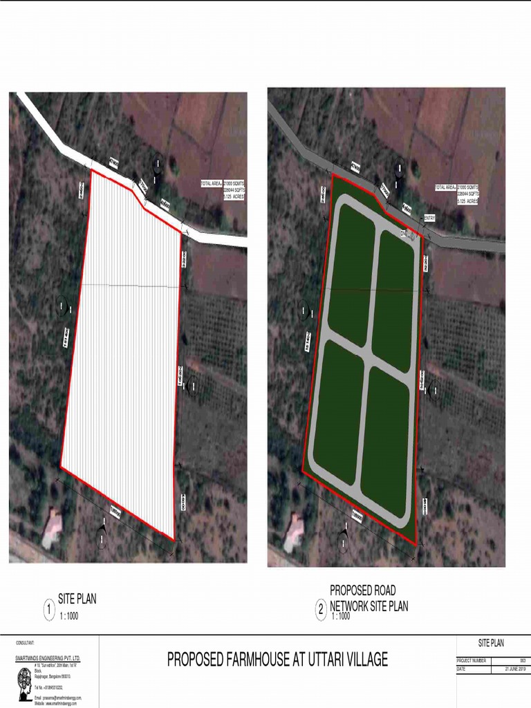 Proposed Farmhouse at Uttari Village: Site Plan 1 Proposed Road Network Site Plan 2 | PDF