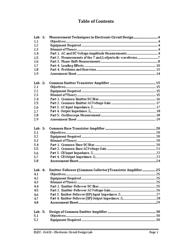 ELEC 01420 - Electronic Circuit Design Lab Manual | PDF | Amplifier ...