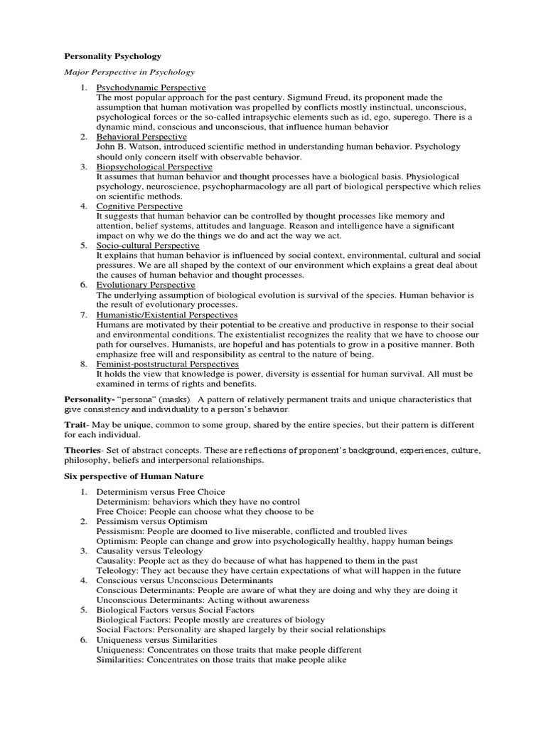 Perspective in Psychology | PDF | Personality Psychology | Id
