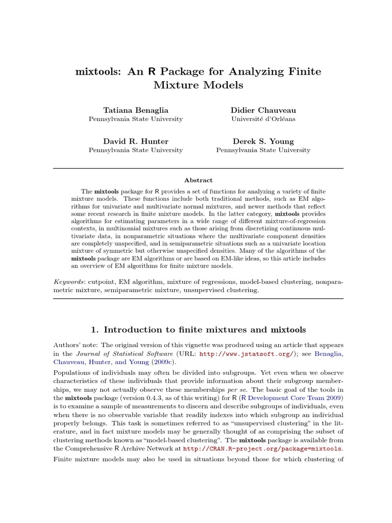 Analyzing Finite Mixture Models: An Introduction to the mixtools Package for R | PDF ...