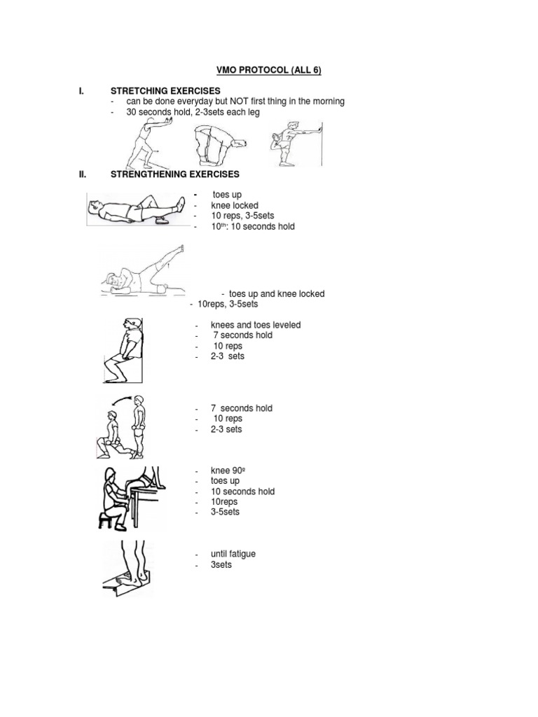Vmo Protocol (All 6) I. Stretching Exercises | PDF