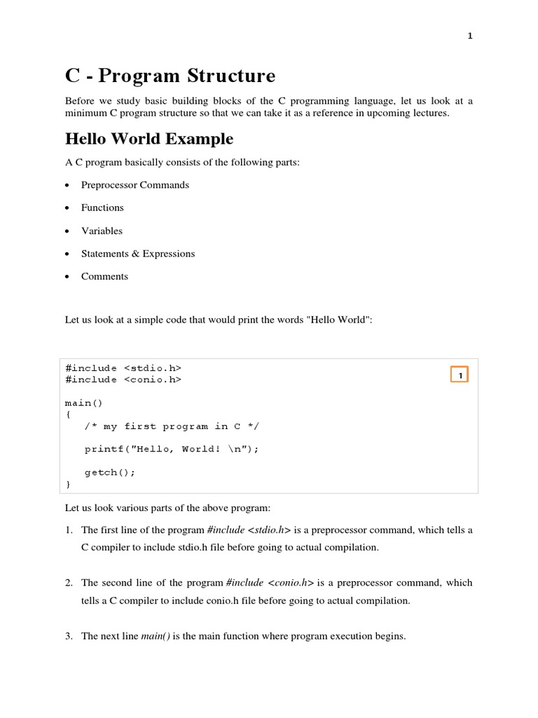 C - Program Structure: Hello World Example | PDF | Data Type | C ...