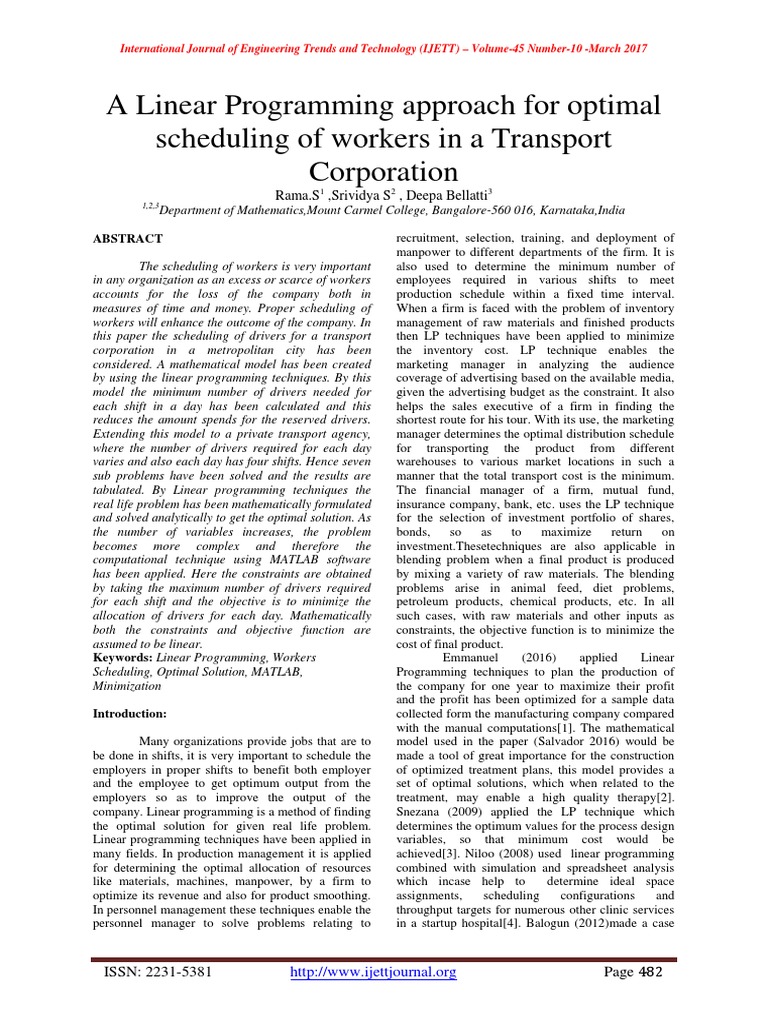 Ijett V45p291 Pdf Mathematical Optimization Linear Programming