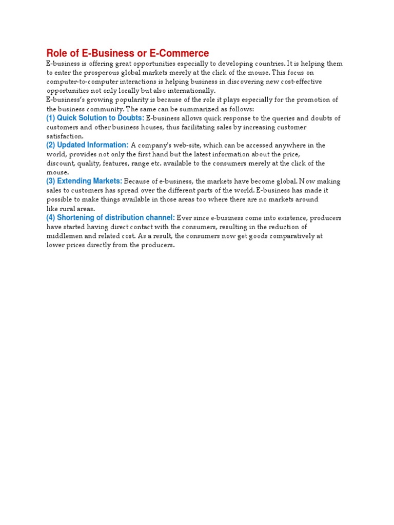 Role of E-Business or E-Commerce: (1) Quick Solution To Doubts | PDF