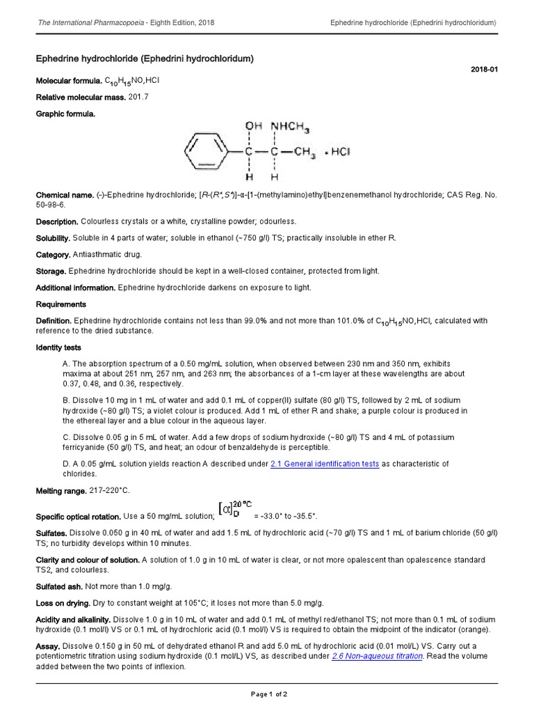6.1.135.ephedrine Hydrochloride (Ephedrini Hydrochloridum) | PDF ...
