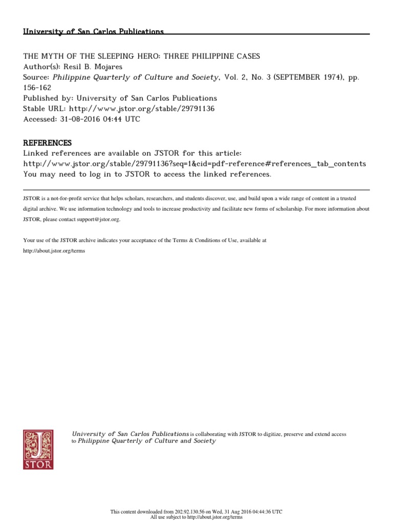 Resil Mojares 1974 The Myth of The Sleeping Hero 3 Philippine Cases PDF ...