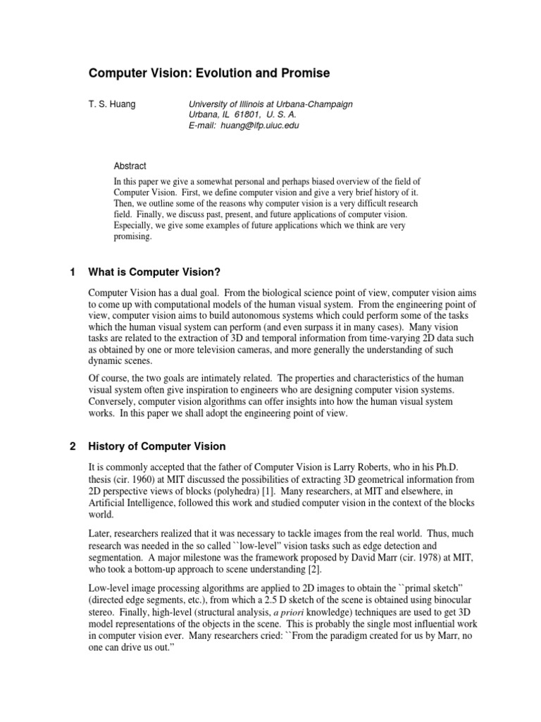 Computer Vision: Evolution and Promise | Download Free PDF | Computer ...
