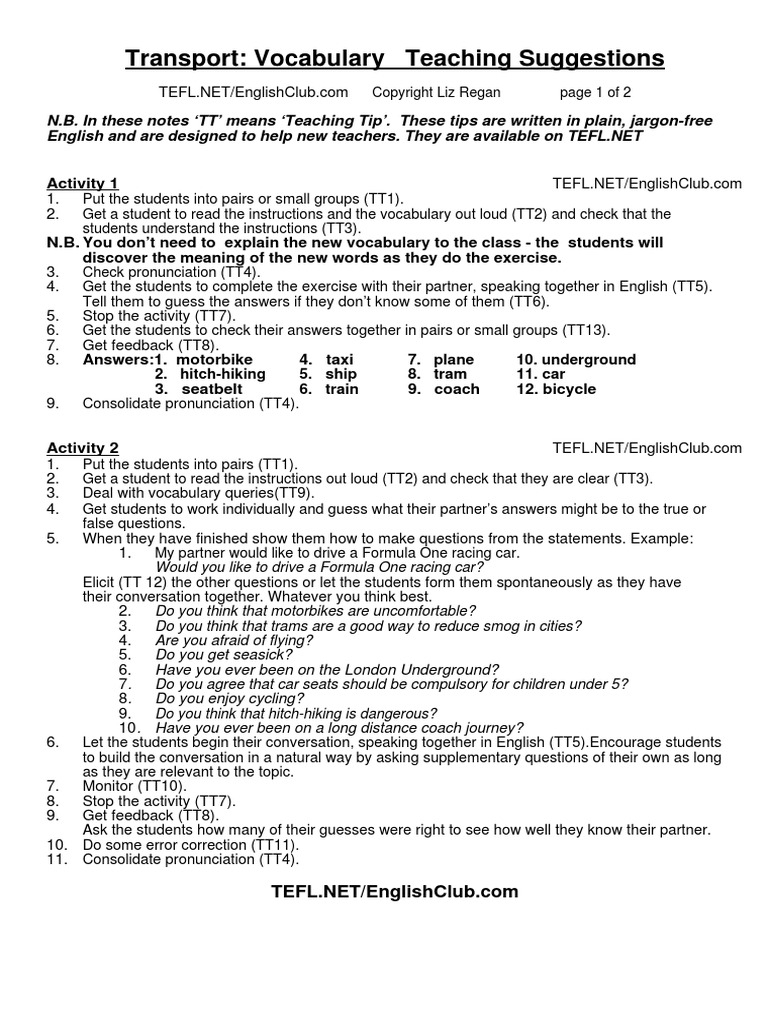 TBW Transport Vocabulary TS | PDF | Behavior Modification | Communication
