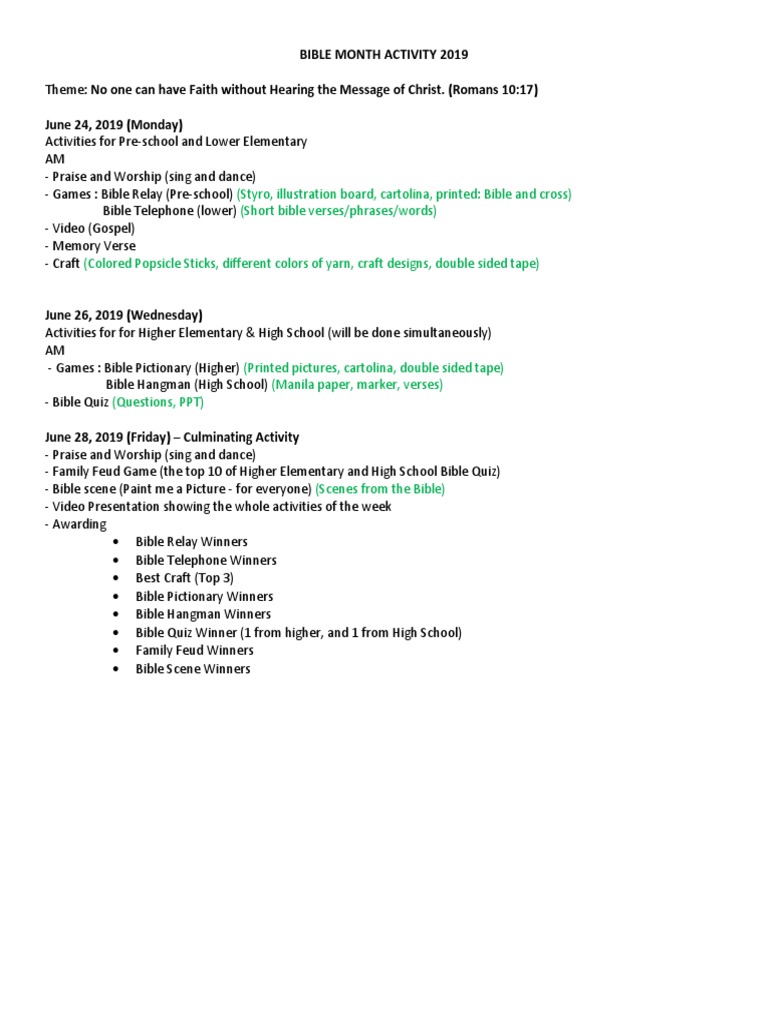 Bible Month Activities for Kids 2019 | PDF | Language Arts & Discipline