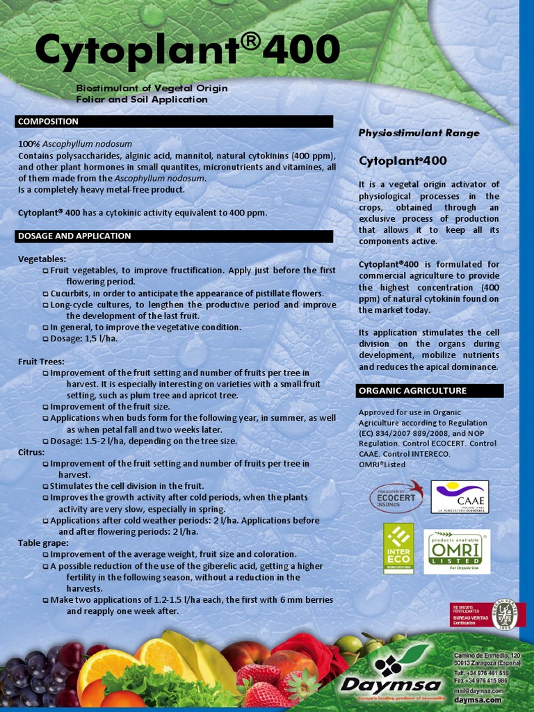 Cytoplant-400 ING Technical Data Sheet | PDF | Fruit | Agronomy