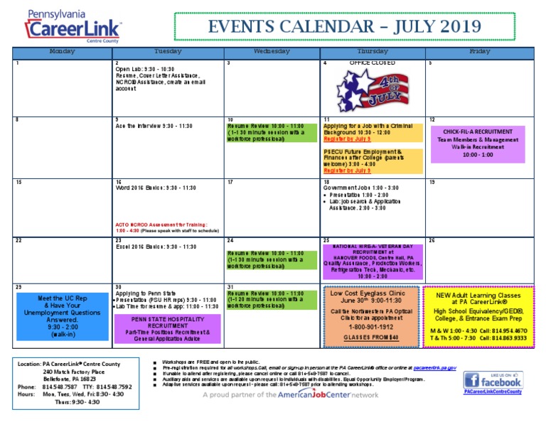 Careerlink July Calendar Centre | PDF | Employment | Labour