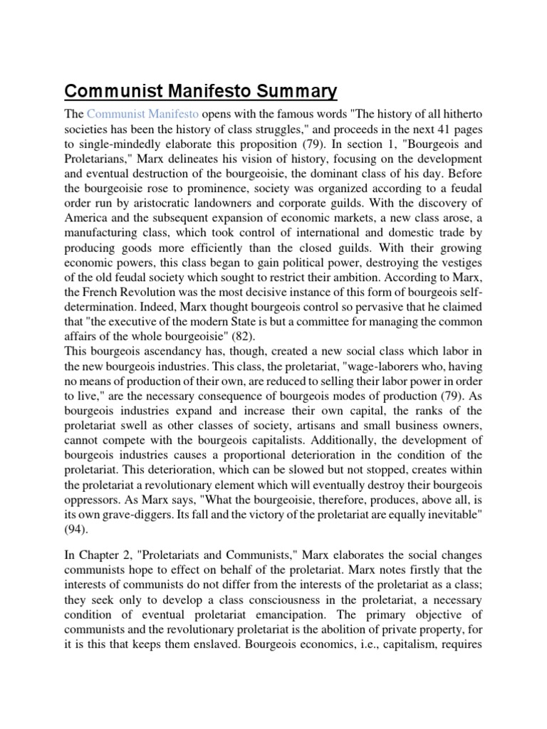 Communist Manifesto Summary | PDF | Karl Marx | Communism
