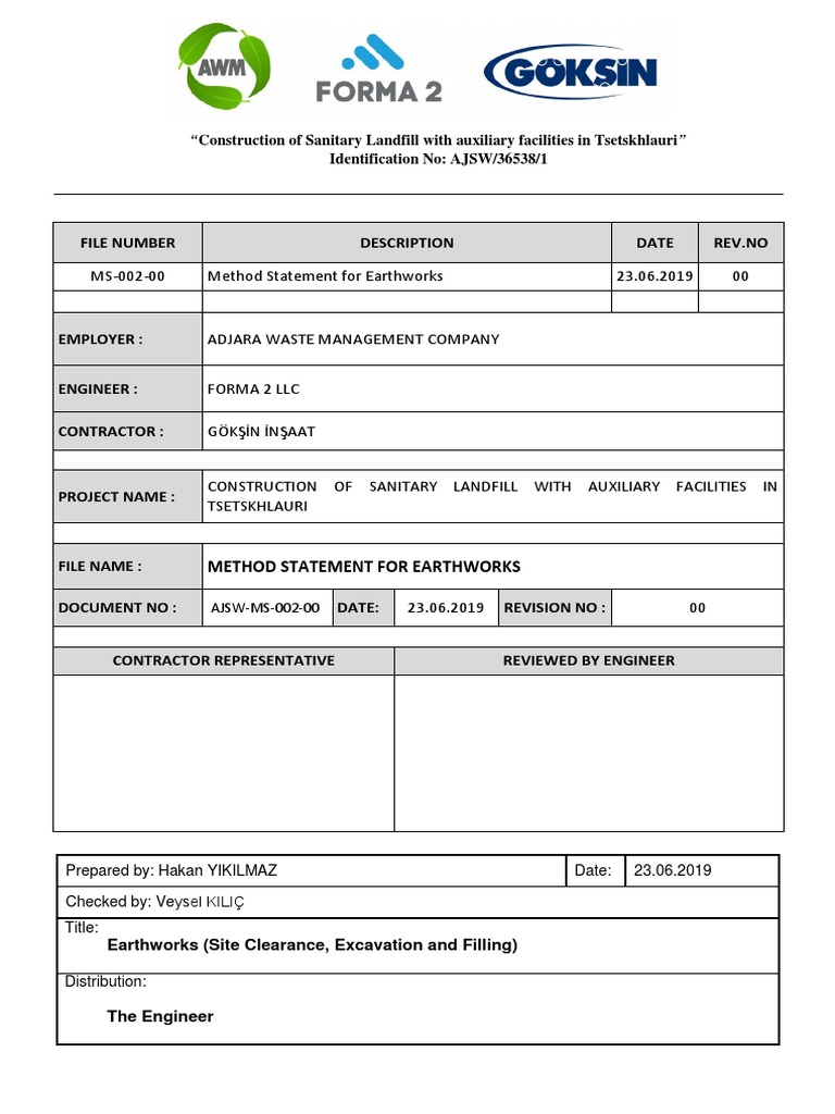 AJSW-Method Statement For Earth Works | PDF | Excavation (Archaeology ...