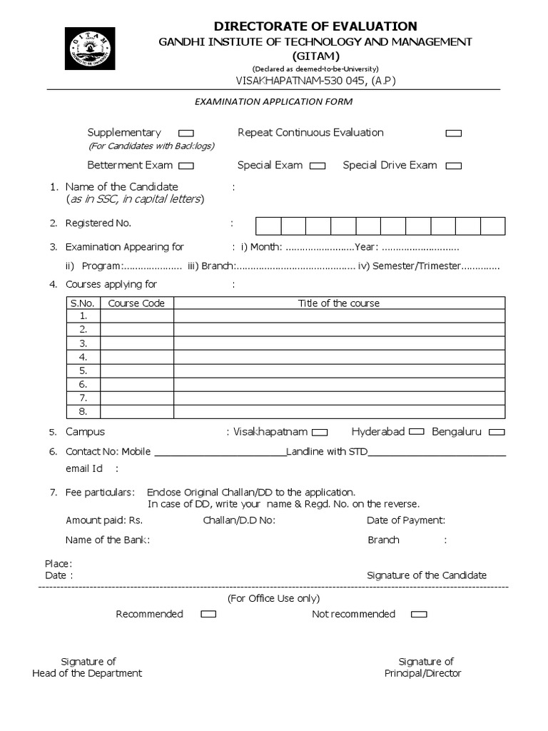 Directorate of Evaluation: Examination Application Form | PDF | Business