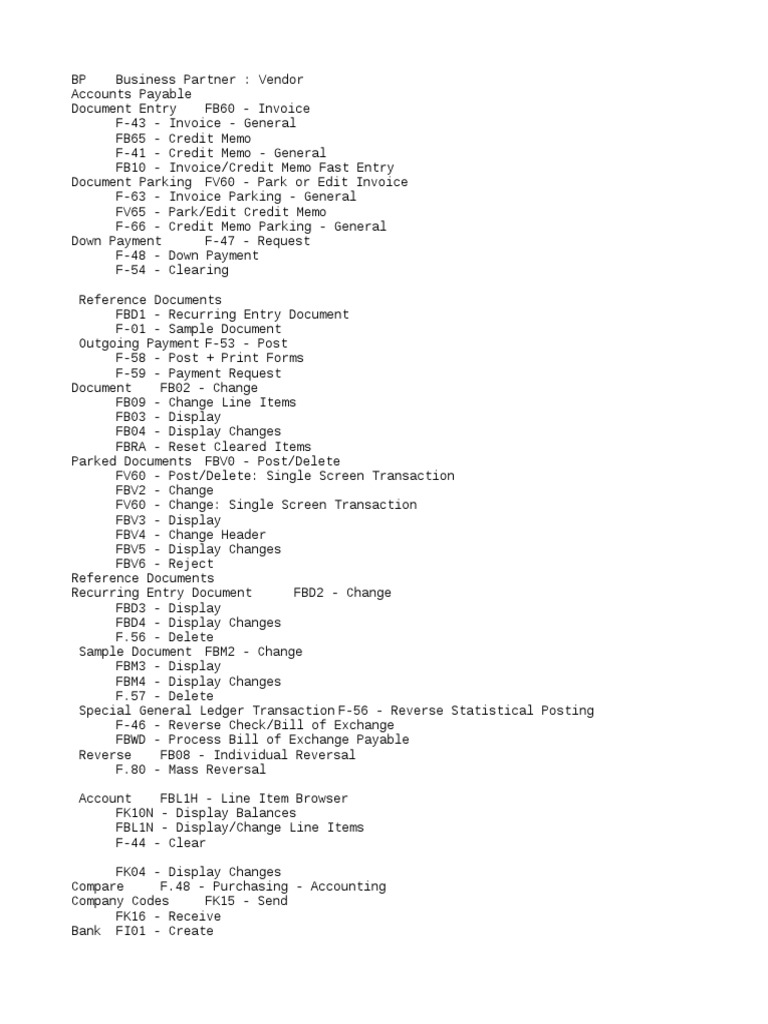 Ap Tcode | PDF | Accounts Payable | Cheque