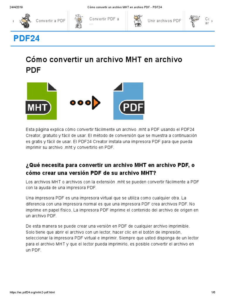 Cómo Convertir Un Archivo MHT en Archivo PDF - PDF24 | Descargar gratis ...