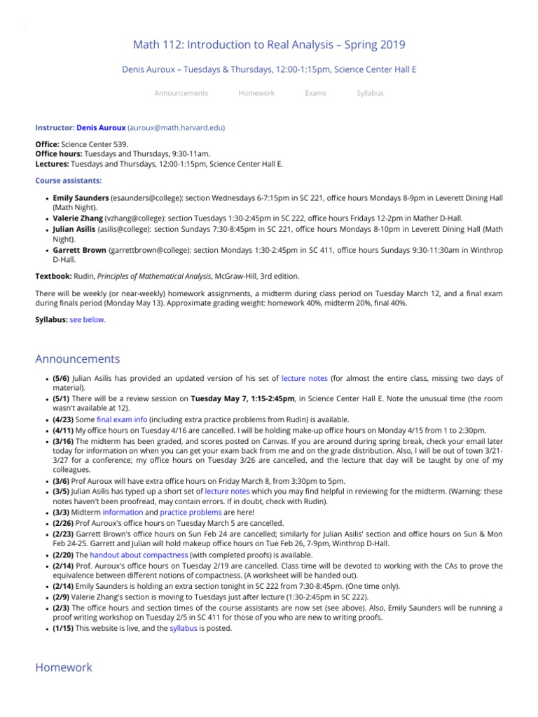 Harvard Math Analysis | PDF | Compact Space | Set (Mathematics)