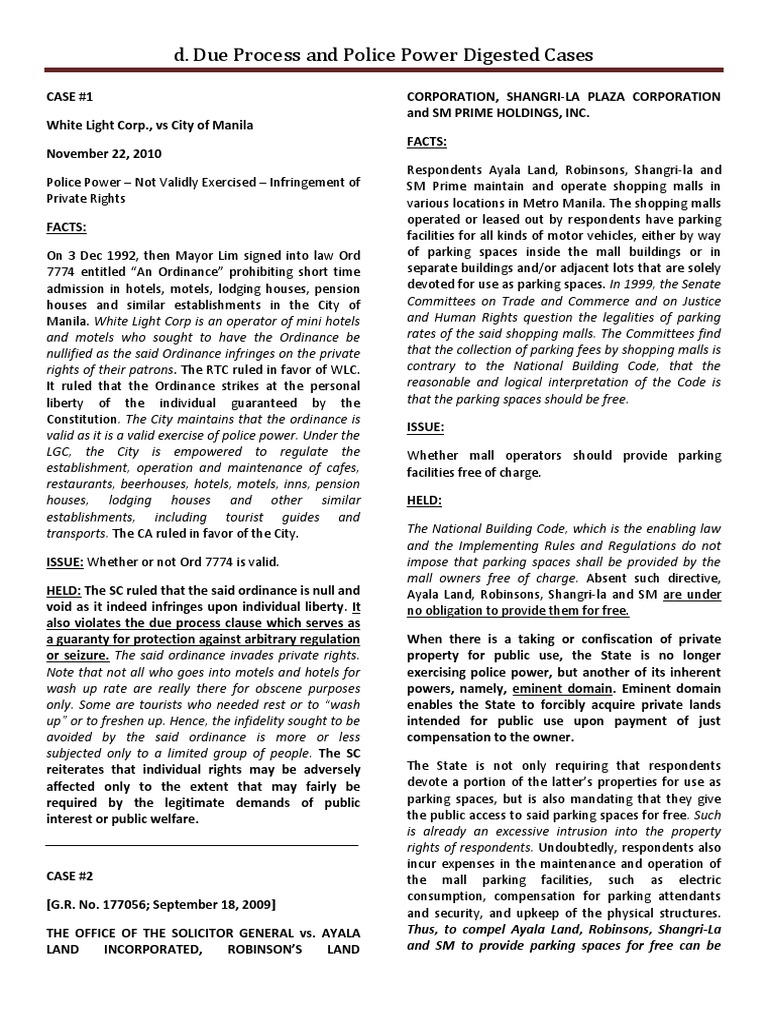 D. Due Process and Police Power Digested Cases | PDF | Standing (Law ...