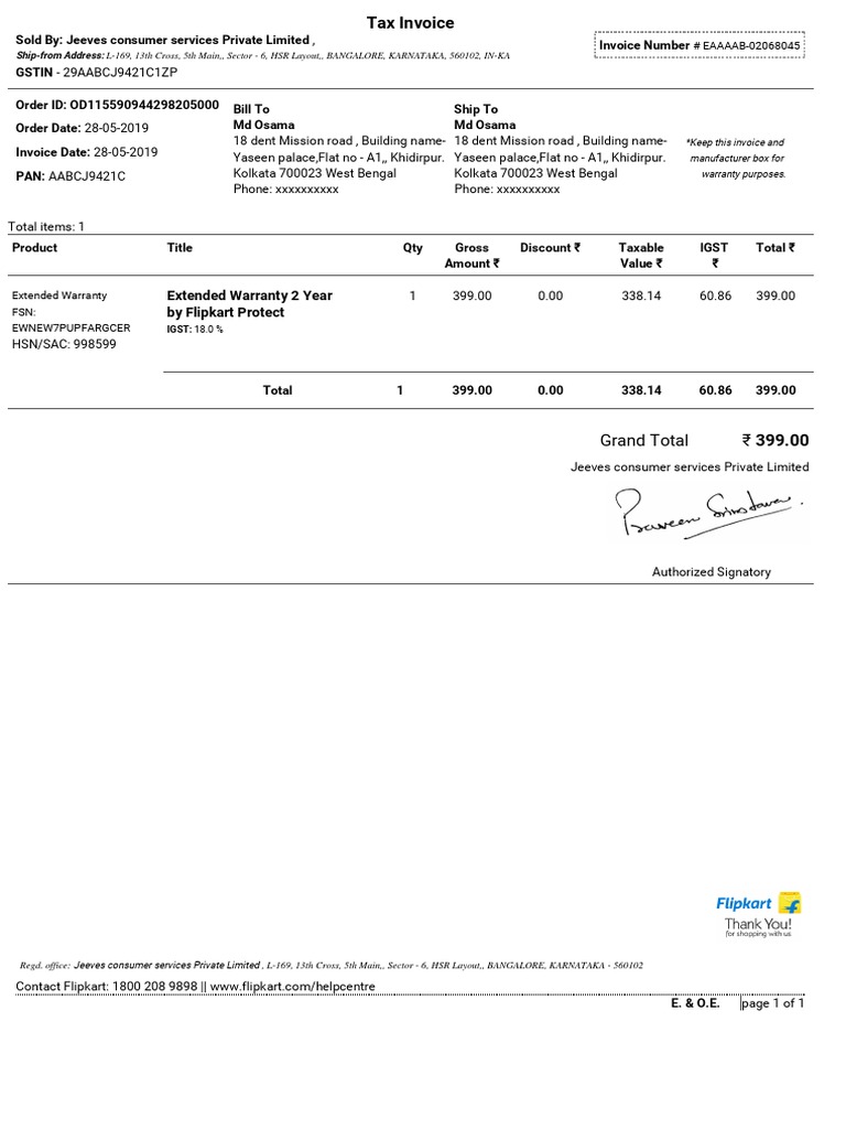 JEEVES Invoice PDF | Download Free PDF | Taxation | Payments