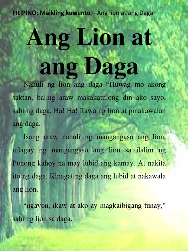 Maikling Kwento Ang Lion at Ang Daga | PDF