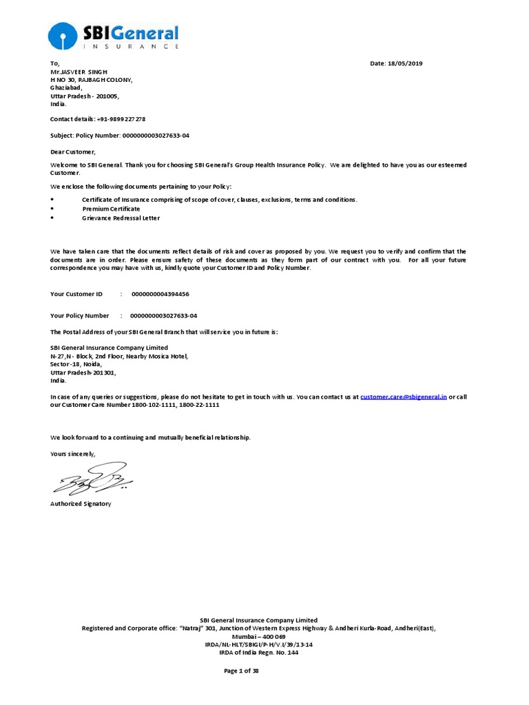 SBI Group Health Insurance Policy Details | PDF | Insurance Policy ...