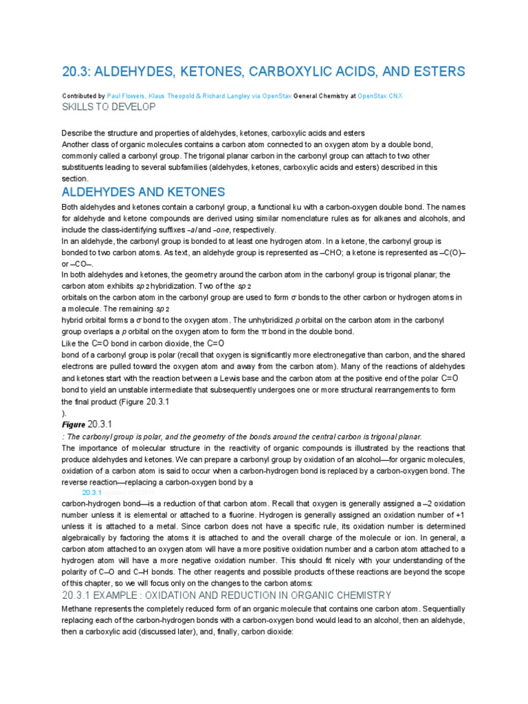 20.3 Aldehydes, Ketones, Carboxylic Acids, and Esters | PDF | Functional Group | Ester