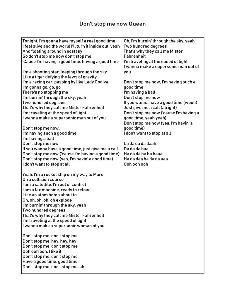 Don't Stop Me Now Queen PDF | PDF | Nature