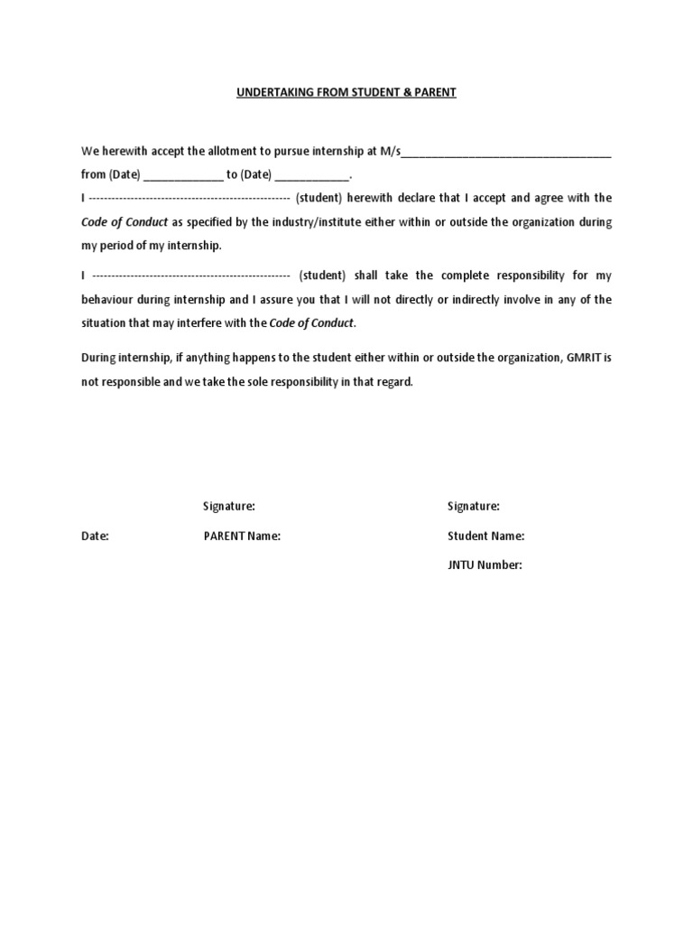 Student & Parent Internship Undertaking | PDF