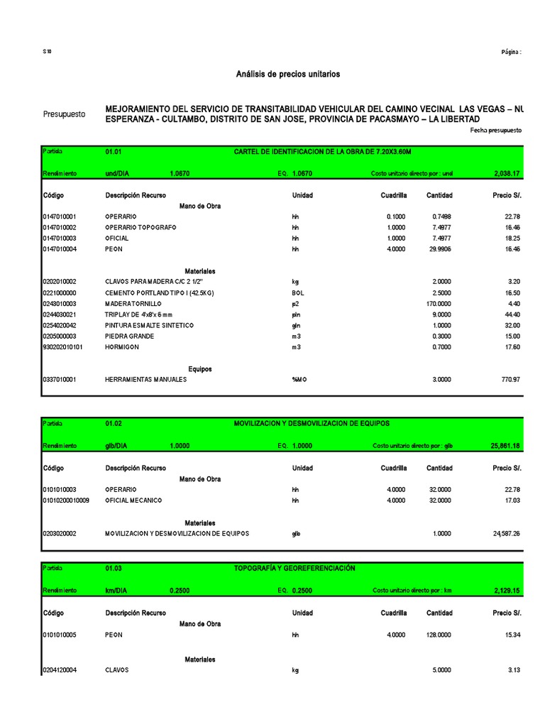 1. Analisis de Precios Unitarios