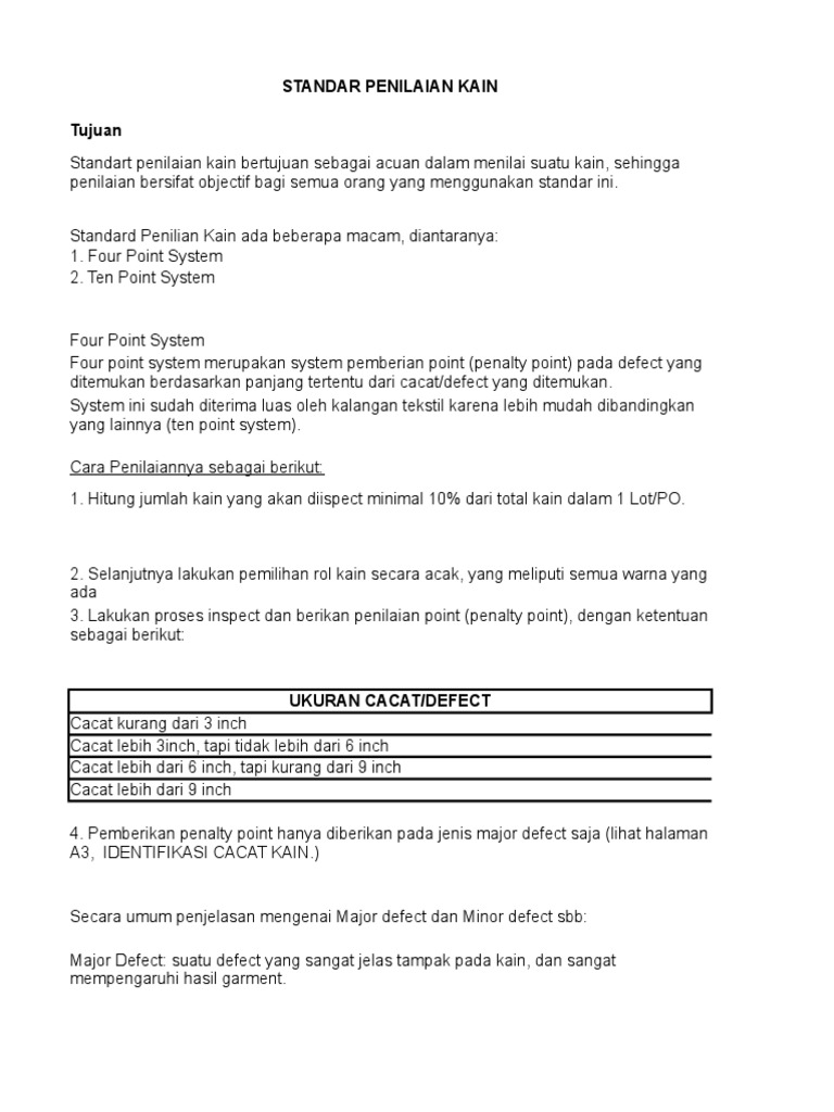 Inspeksi Defect Kain | PDF