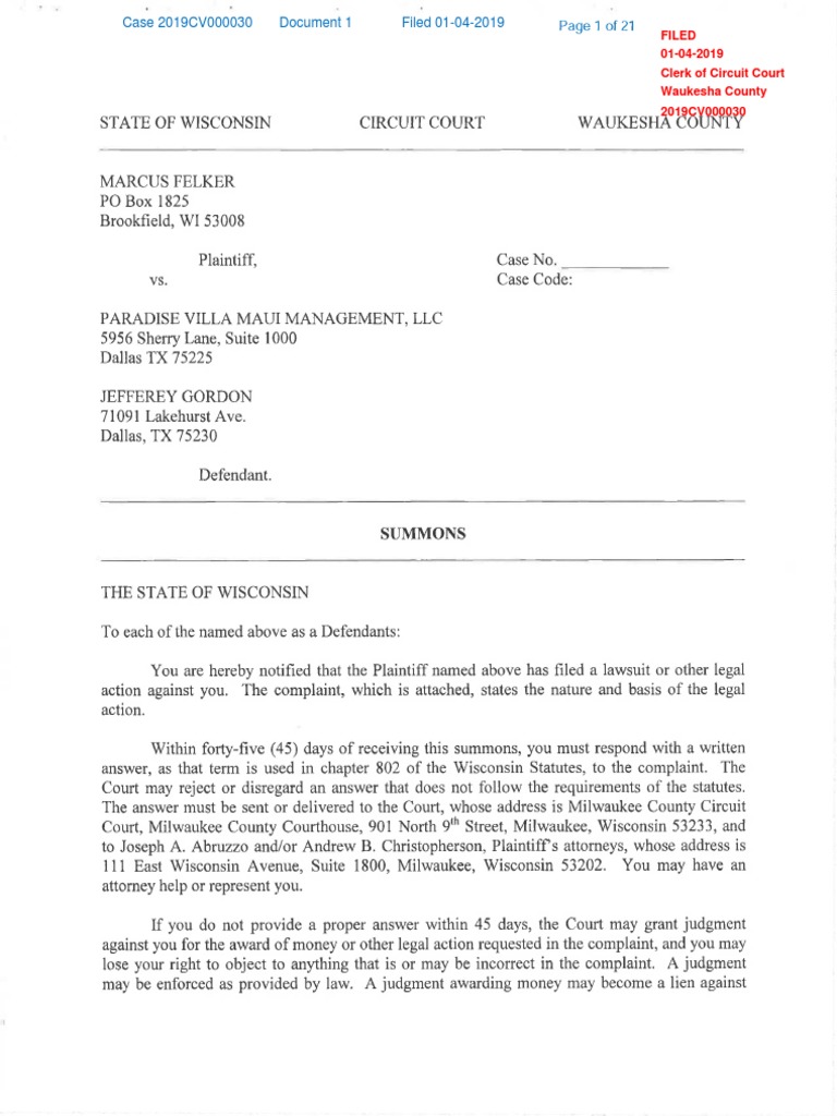 Paradise Villa Maui Management - Fraud Complaint | PDF | Promissory ...