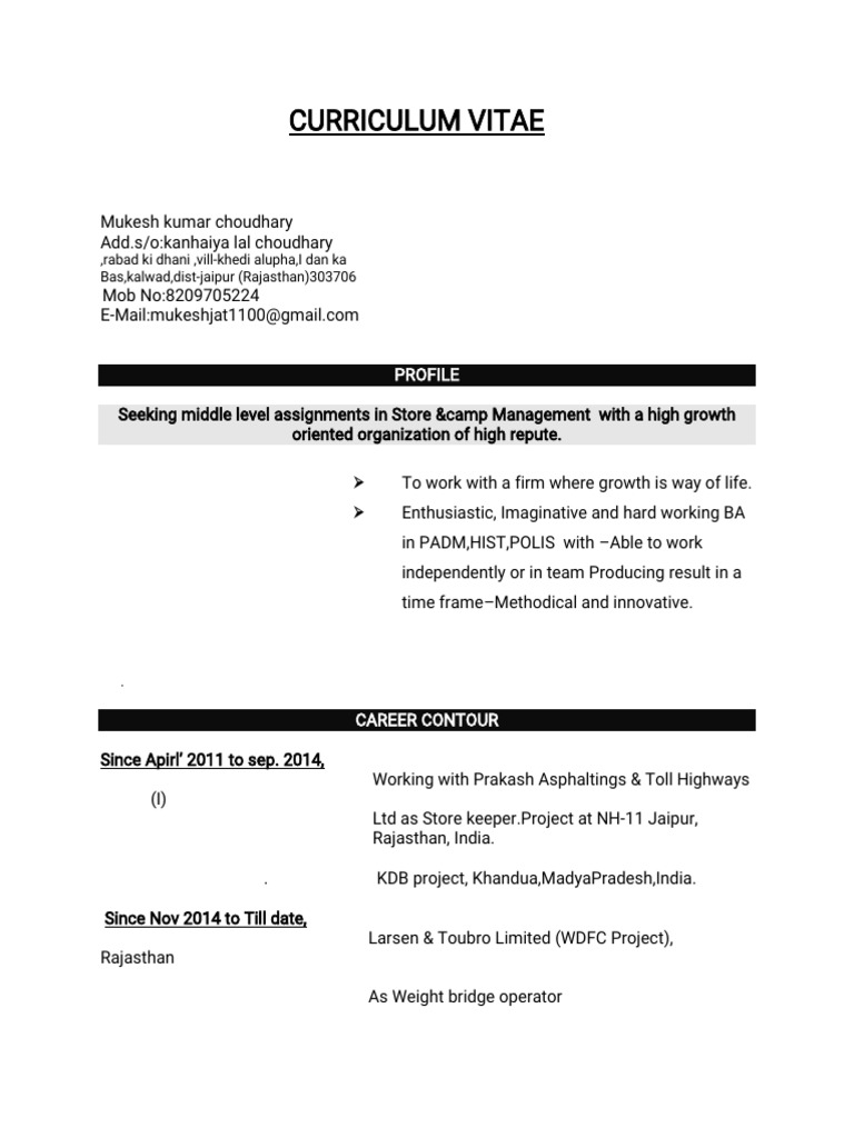Mukesh New CV 8209705224 | PDF