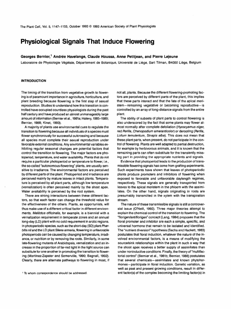 Physiological Signals That Lnduce Flowering | PDF | Root | Flowers