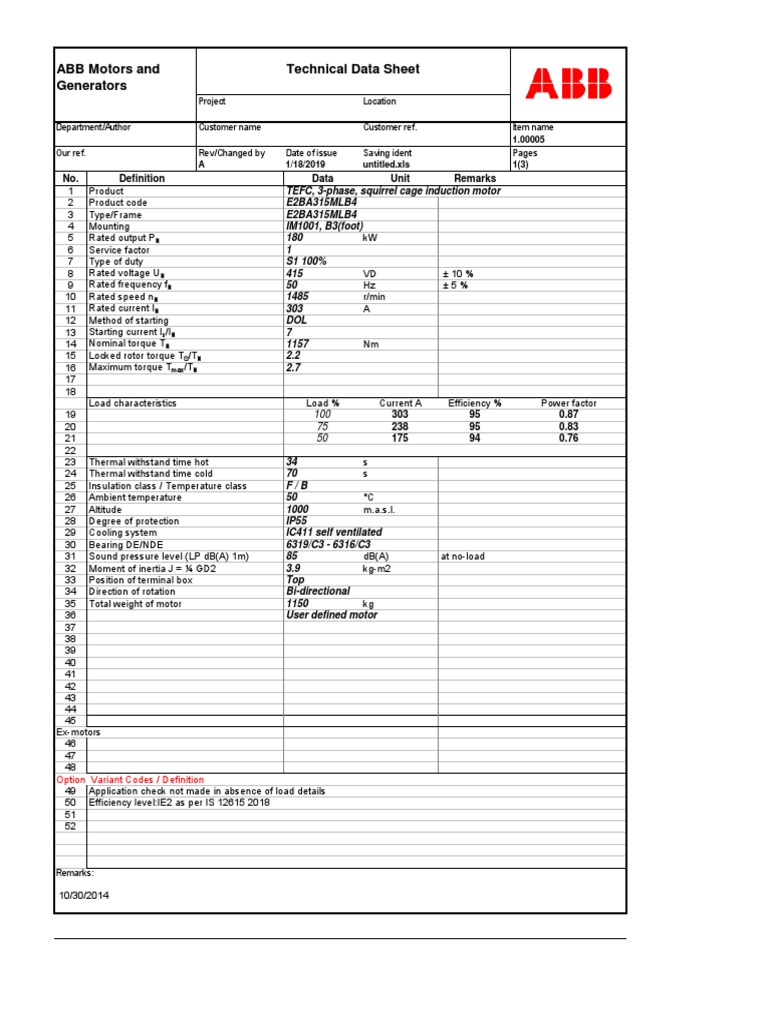 Abb Motors And Technical Data Sheet Generators – GIAU