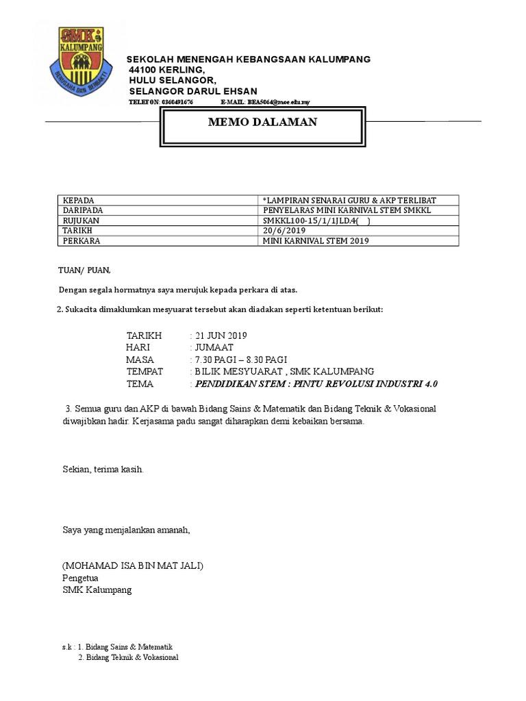 Karnival Stem Mini Surat Makluman Meeting | PDF